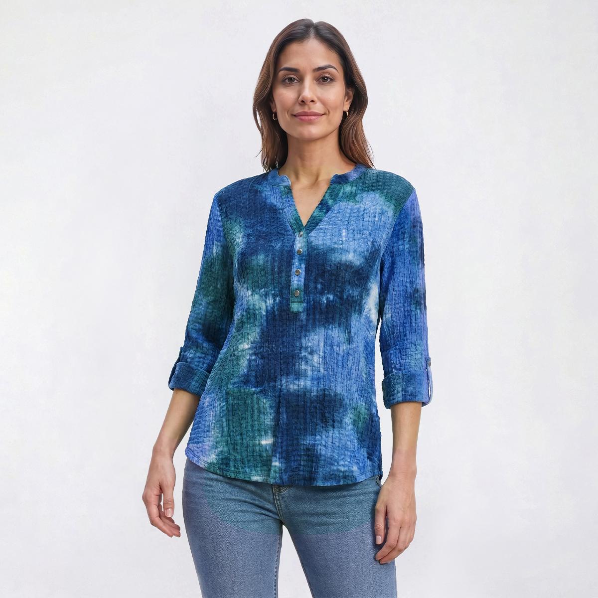 Click here for Plus Size Cocomo 3/4 Sleeve Basket Weave Tie Dye H... prices